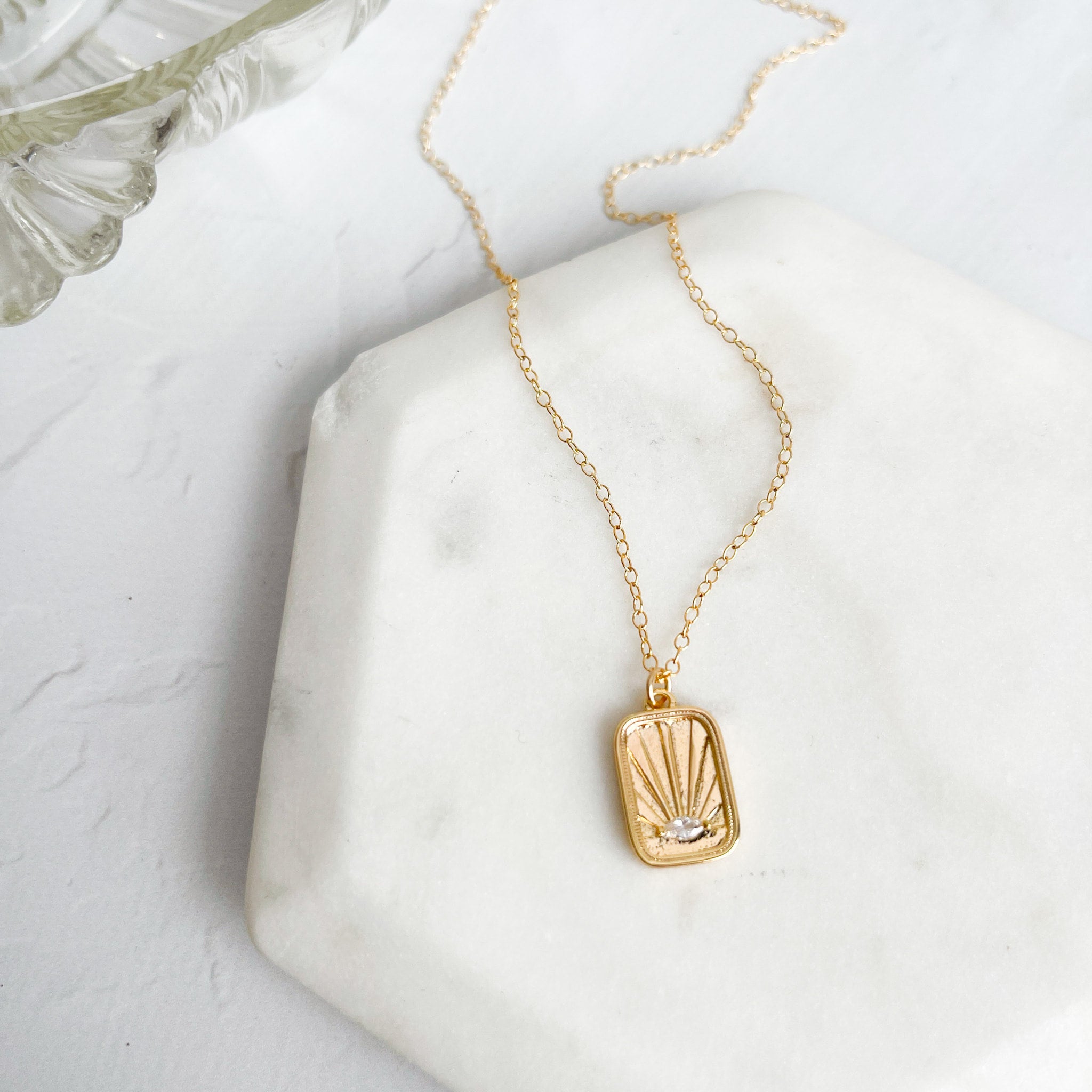 Crystal Sunbeam Rectangle Pendant Necklace | Red Giraffe Designs