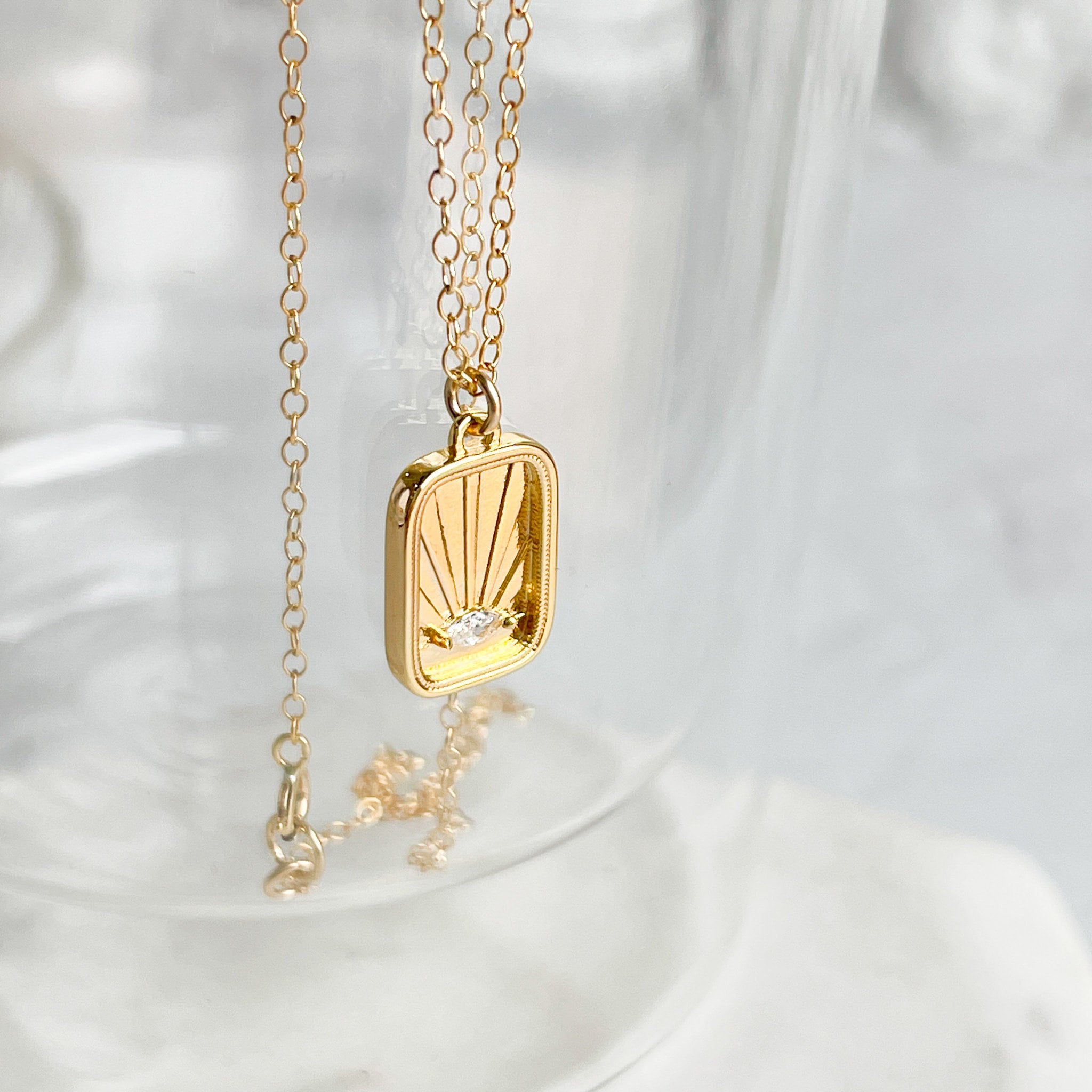 Crystal Sunbeam Rectangle Pendant Necklace | Red Giraffe Designs