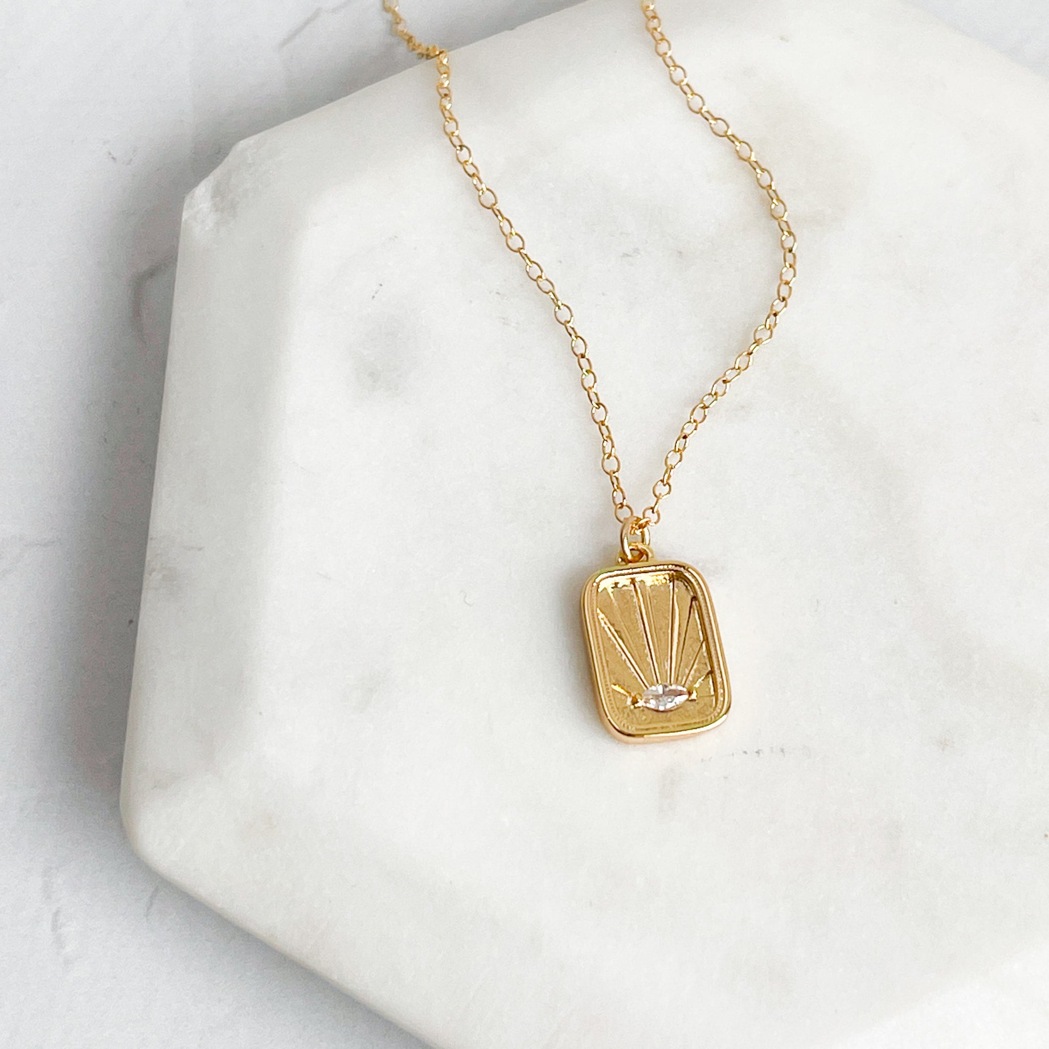Crystal Sunbeam Rectangle Pendant Necklace | Red Giraffe Designs