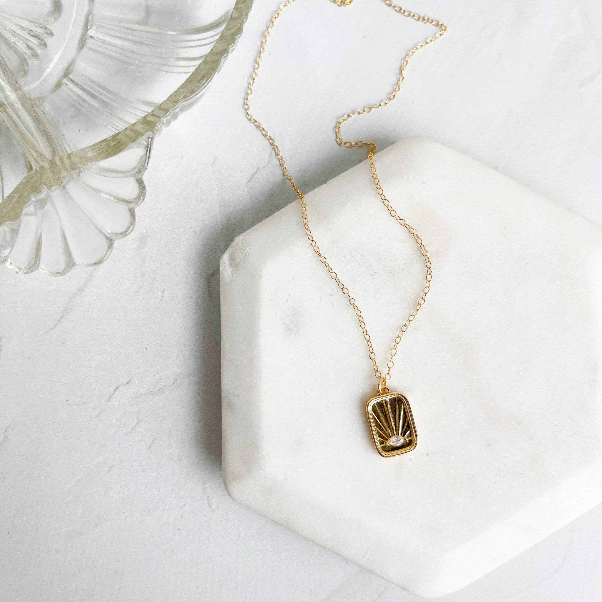Crystal Sunbeam Rectangle Pendant Necklace | Red Giraffe Designs