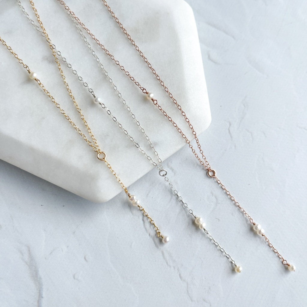 Dainty Pearl Lariat | Red Giraffe Designs