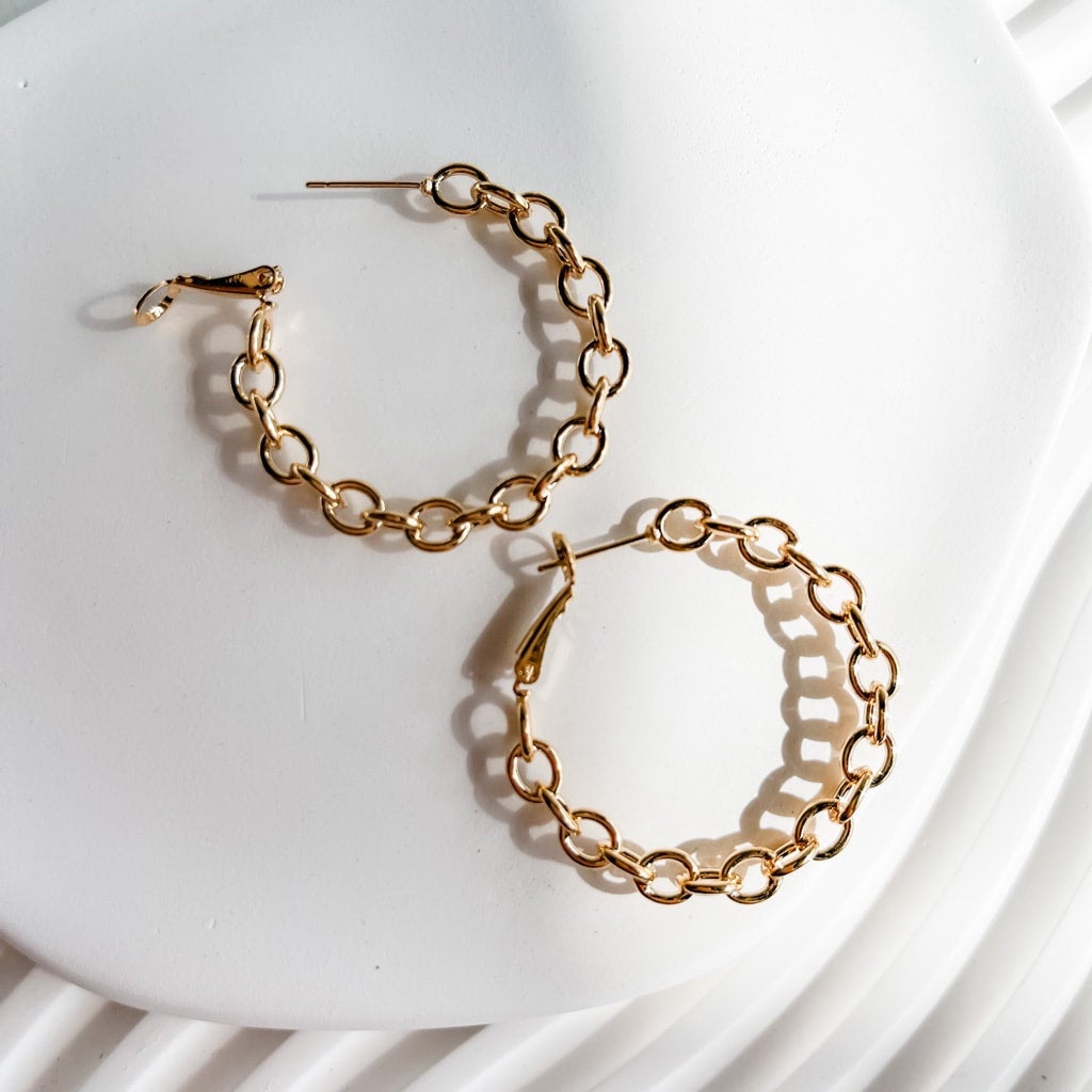 Gold Chain Link Hoops | Red Giraffe Designs