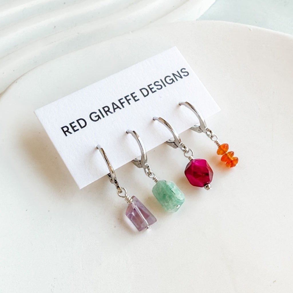 Wild Flower Mismatch Huggie Hoops Red Giraffe Designs